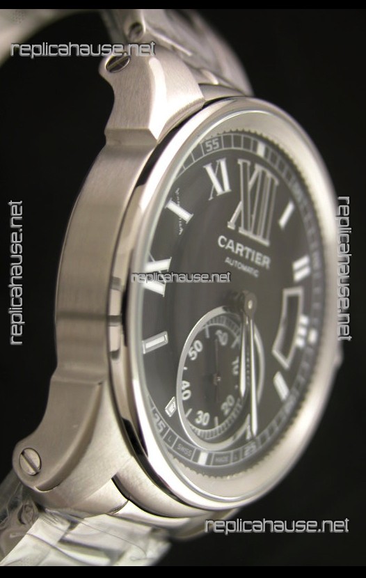 Calibre De Cartier Japanese Automatic Replica Watch in Black Dial From ...