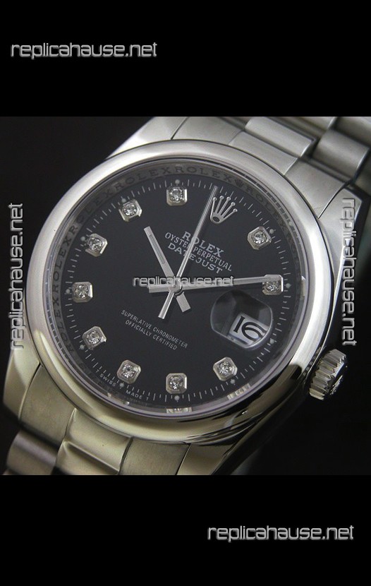 Rolex Datejust Oyster Perpetual Diamonds Japanese Watch in Black Dial ...