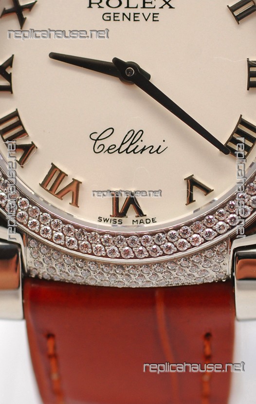Rolex Cellini Cestello Ladies Swiss Watch Roman White Face Diamonds ...